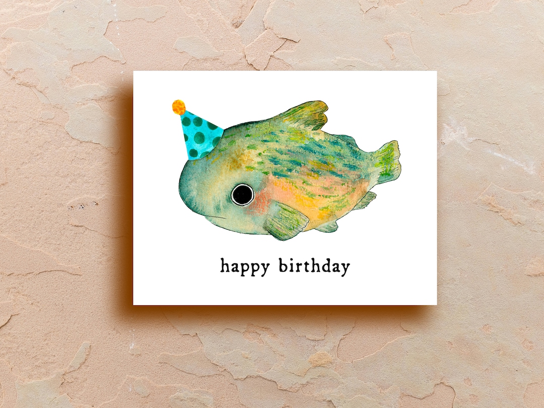 Watercolor Rainbow Fish Birthday Card, Whimsical Greeting Cards, Art ...
