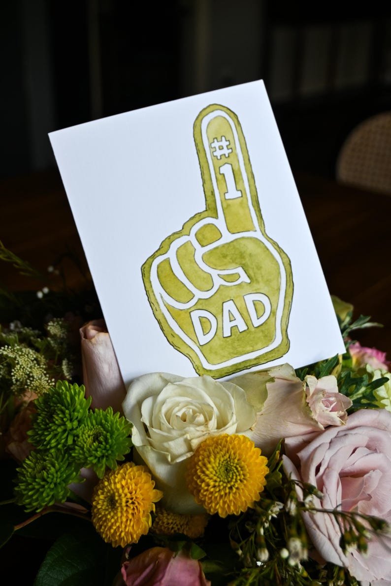 Watercolor Father's Day Foam Finger Card, Father's Day Card, Whimsical ...