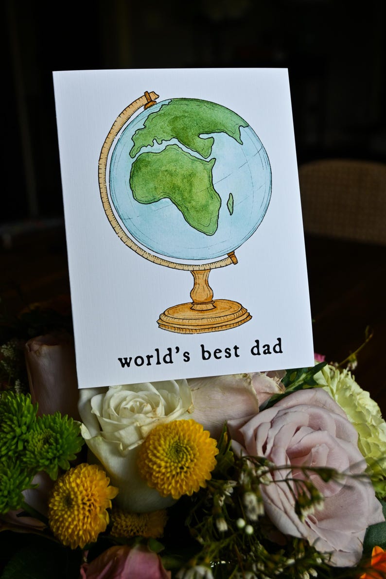 Watercolor World's Best Dad Card, Father's Day Card, Whimsical Greeting ...