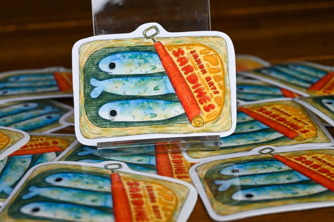 Watercolor Sardine Can Sticker, Laminated, Durable, Water-resistant ...