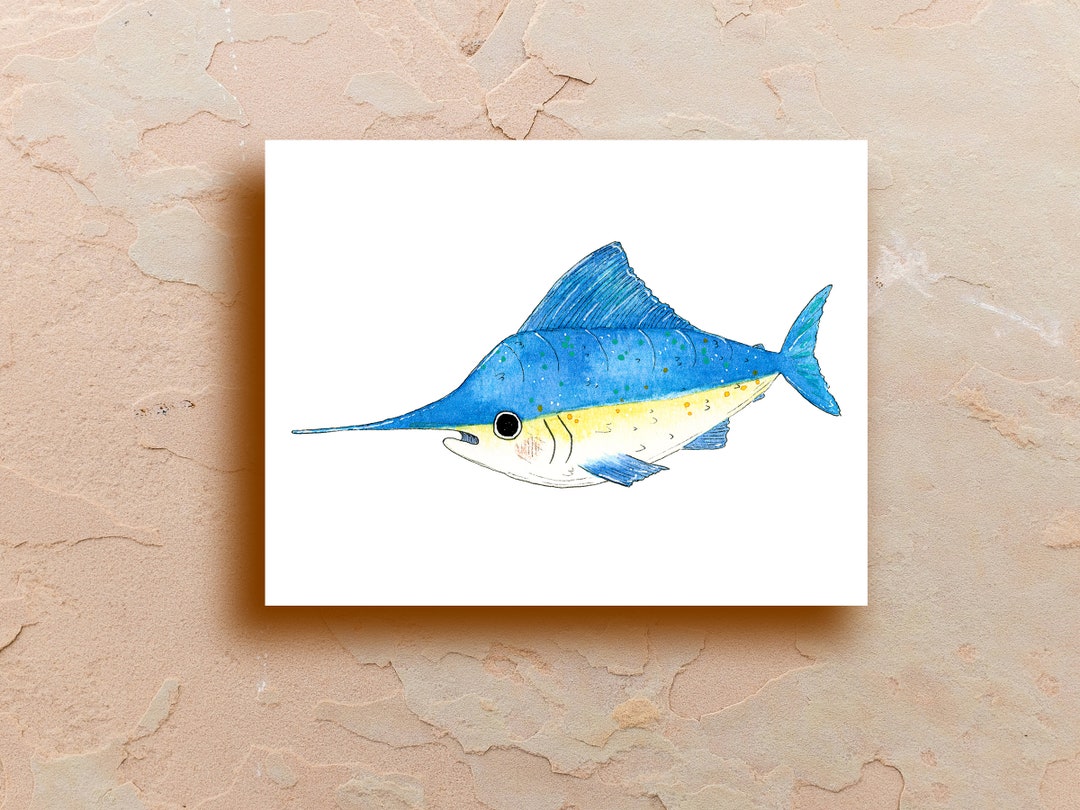 Watercolor Swordfish Card, Whimsical Greeting Cards, Art Cards, Funny ...
