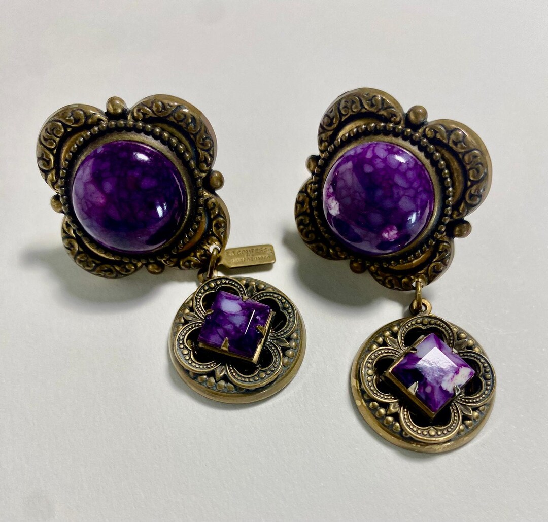 La Contessa by Mary Demarco Large Vintage Clip Earrings 2.25 Purple - Etsy
