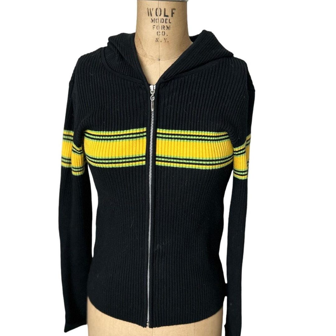 Emanuel Ungaro Liberte Ribbed Cardigan Zip Sweater With Hood Hoodie ...