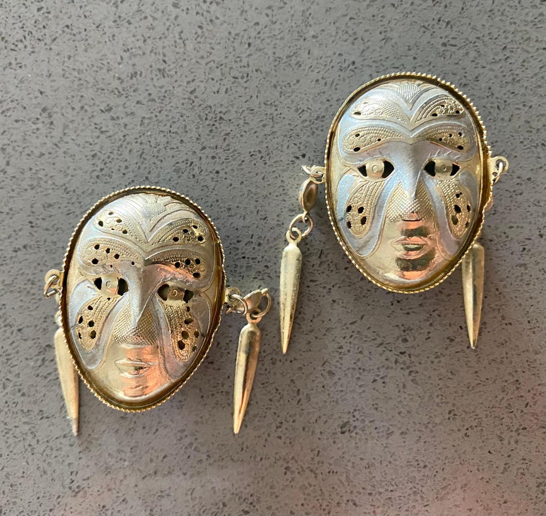 Vintage Chinese Opera Mask Dangle Clip Earrings - Etsy