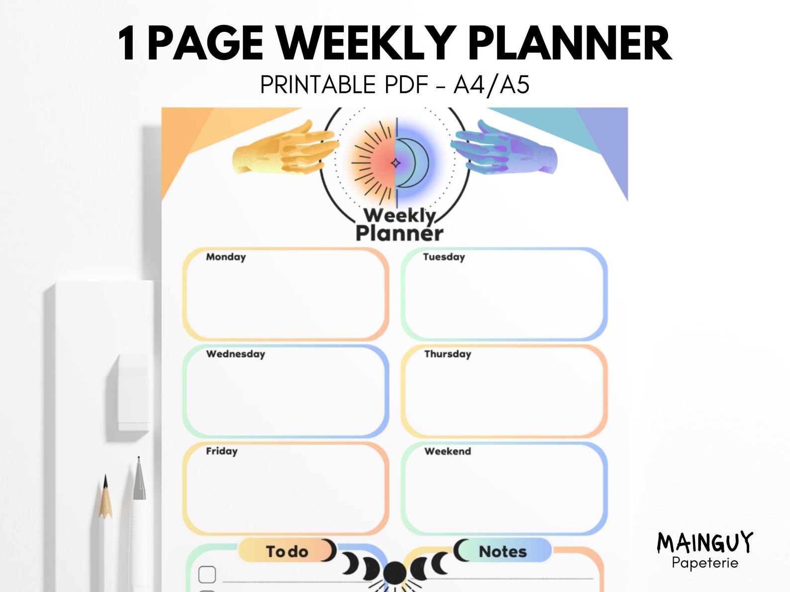 Printable Page Weekly Planner to Do List Notes Sun and Moon PDF ...