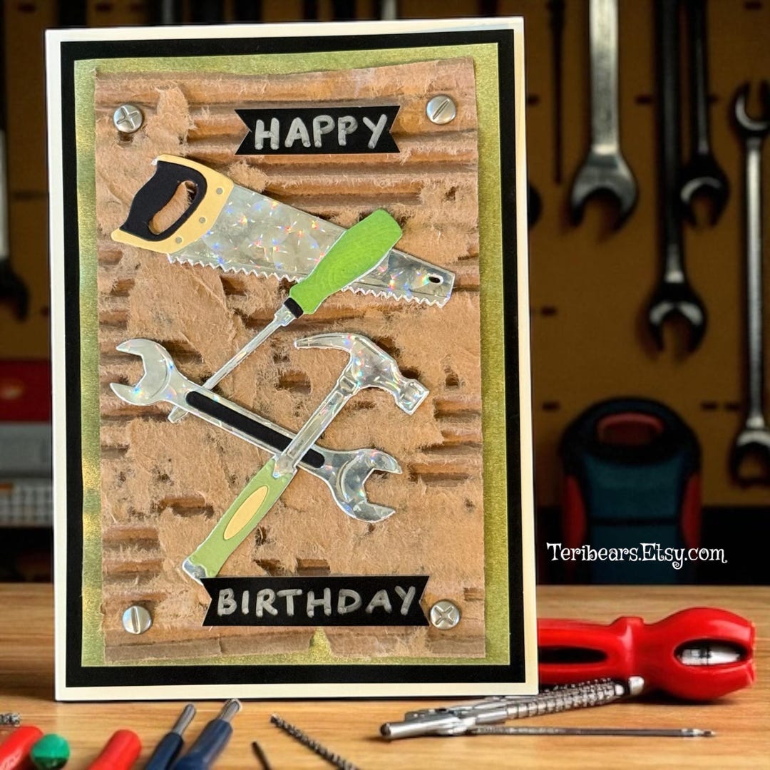 Handmade Embossed Tool Birthday Card for Him: Masculine Design, Manly ...