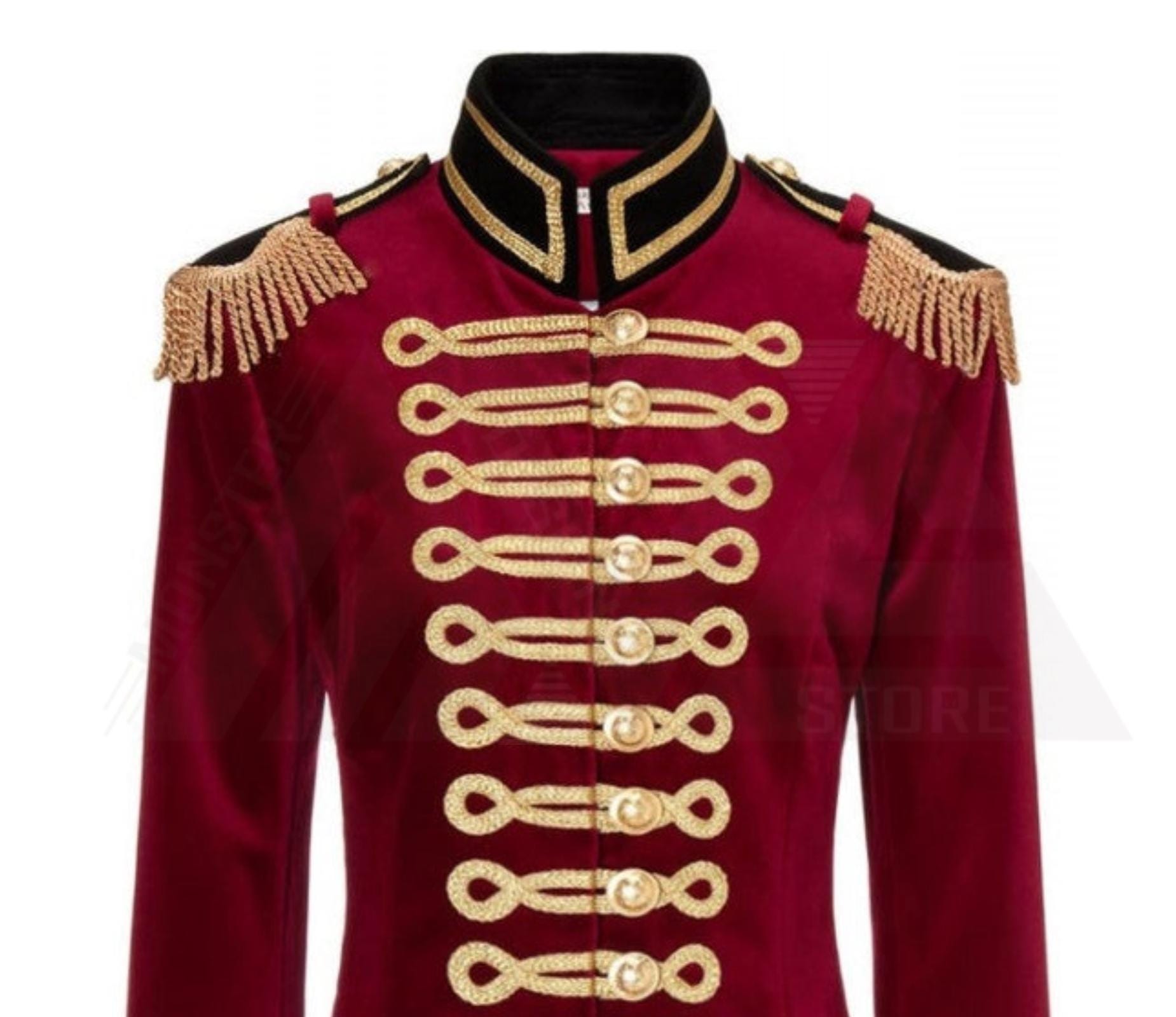 Women Hussar Military Officer Velvet Jackets, Pelisse Red Hussar Jacket ...