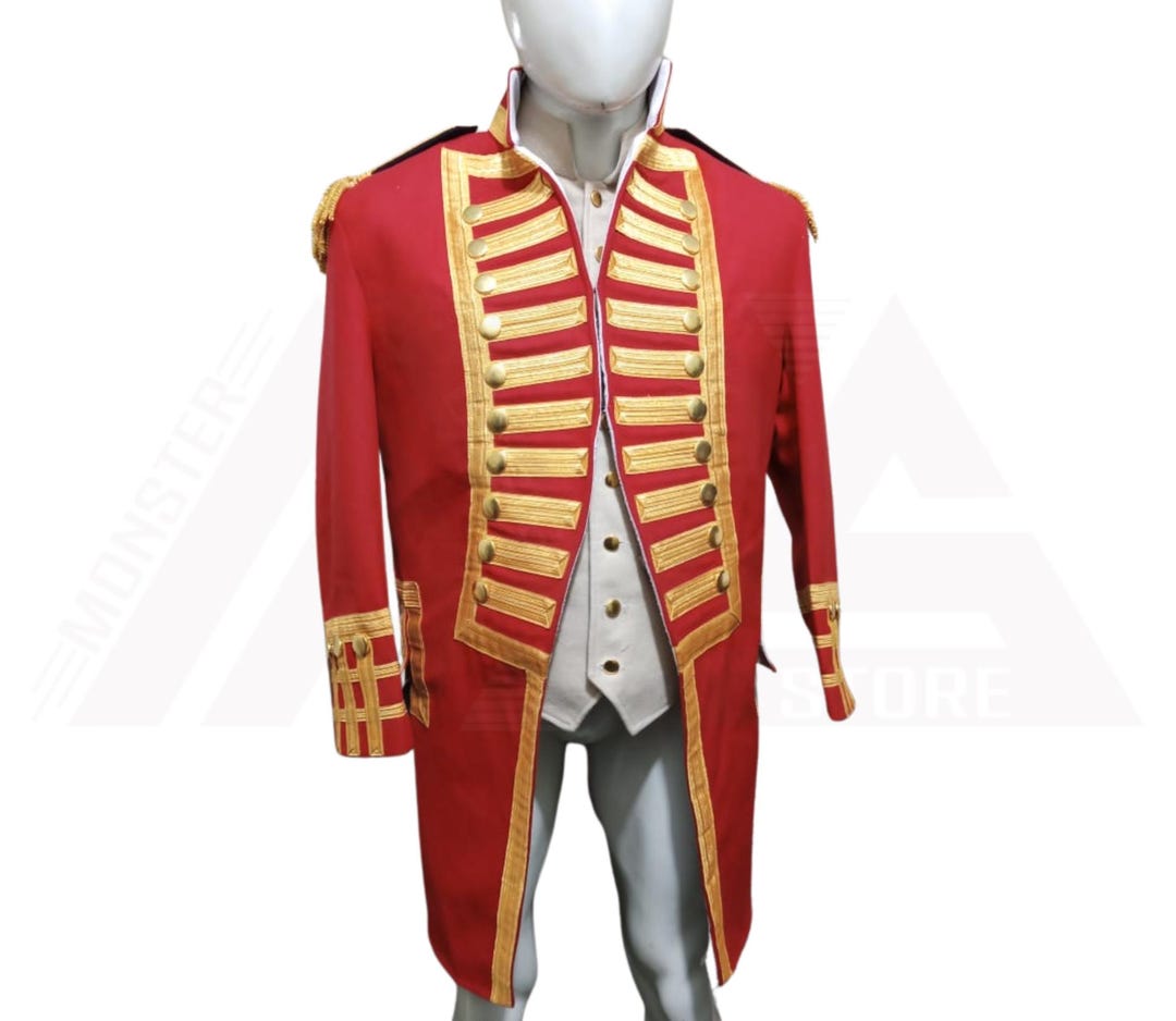 Men's British Red Military Jacket, Steampunk Red Admiral Hussar Uniform ...