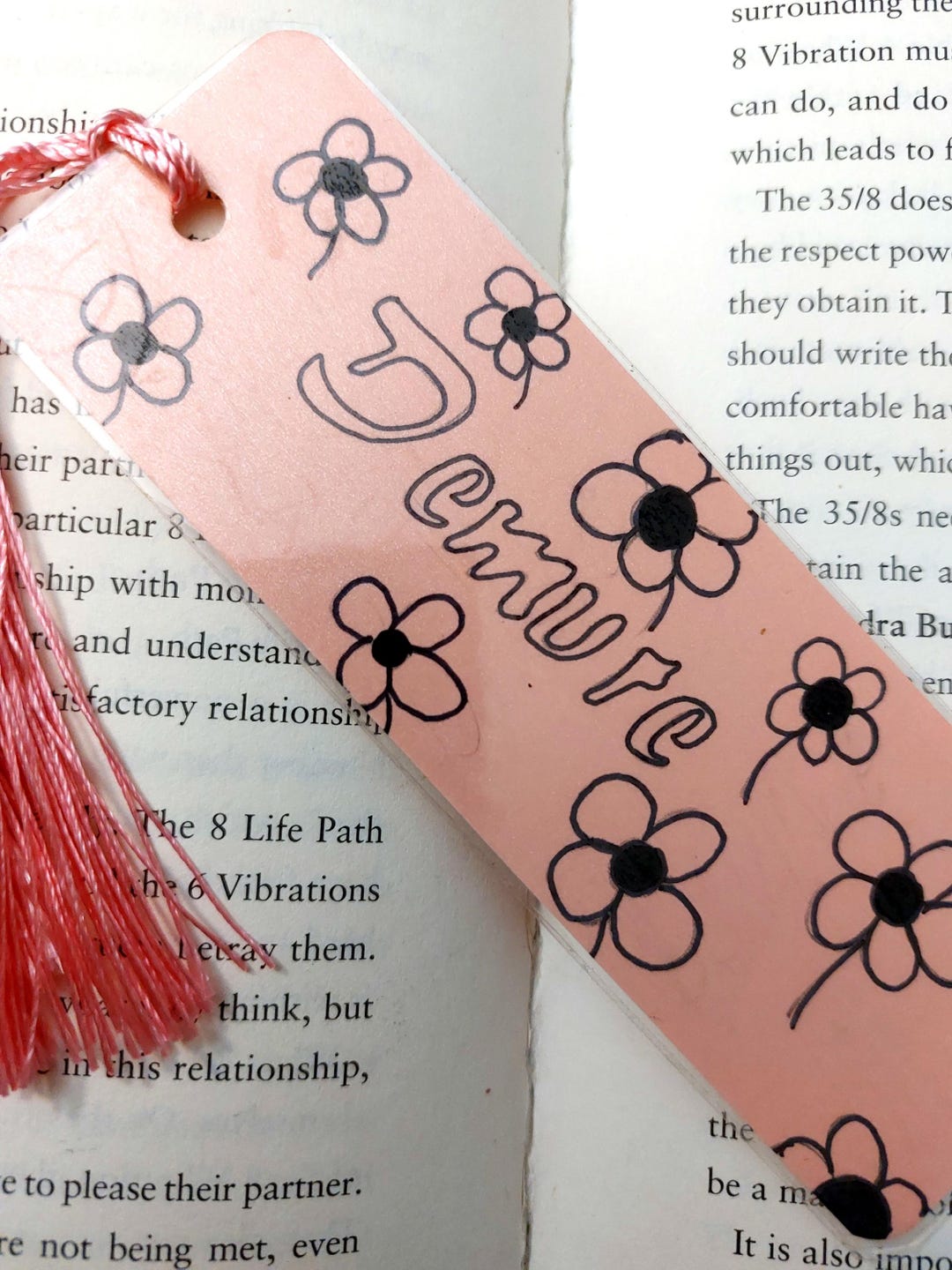 Demure Black and Pink Hand Drawn Book Mark With Pink Tassel - Etsy