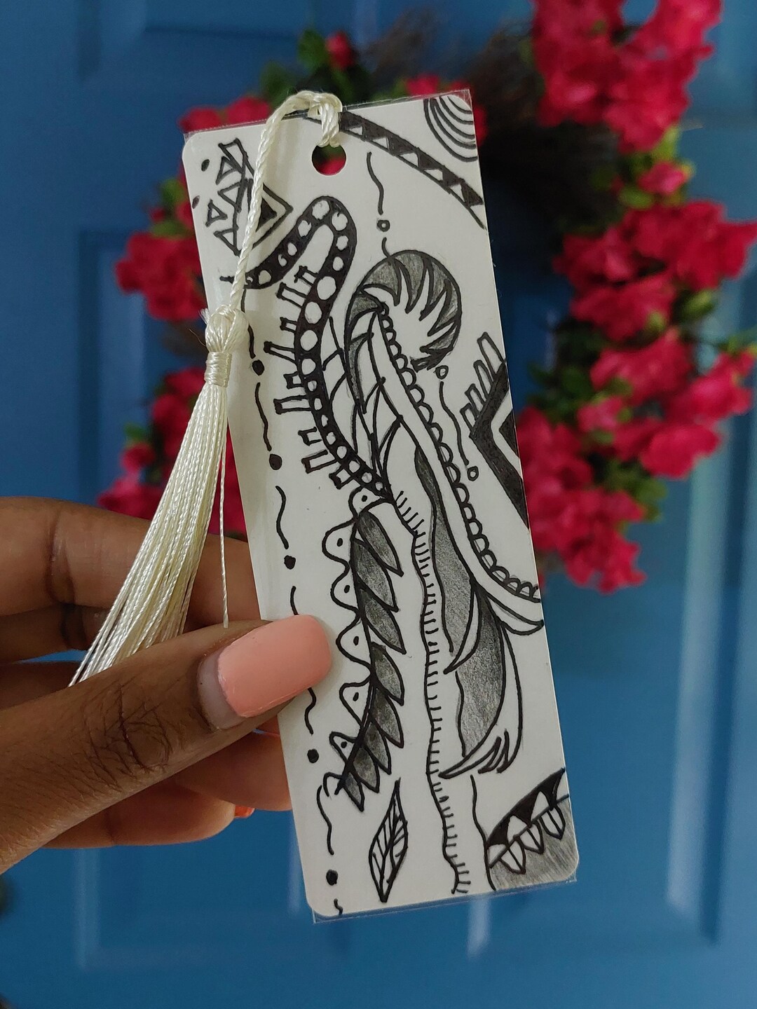 Black and White Hand Drawn Abstract Designed Bookmark One of a Kind ...