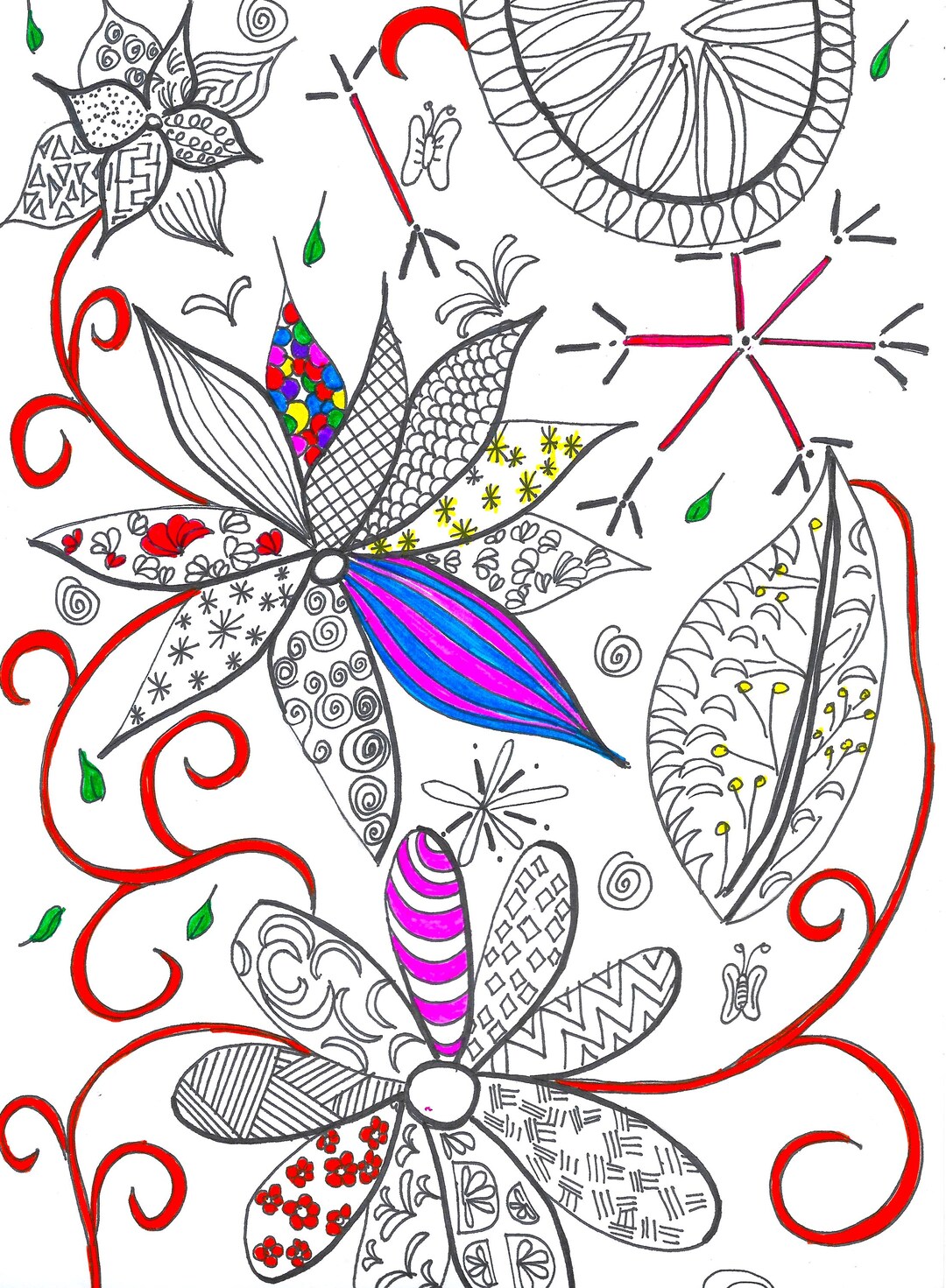 Hand-drawn Flower Design Coloring Page Wall Art - Etsy