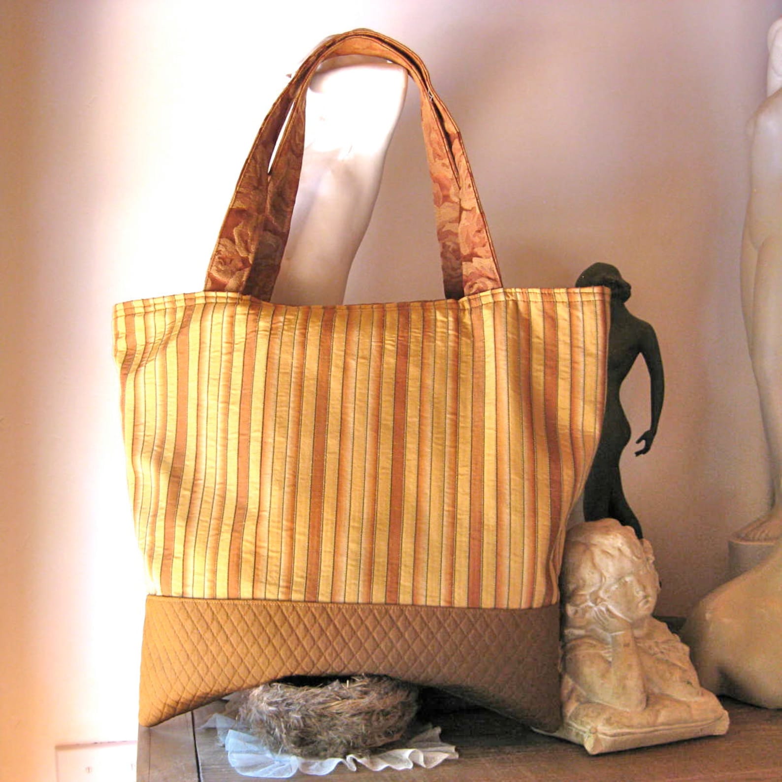 Rust and Brown Textured Striped Handbag With Quilting - Etsy