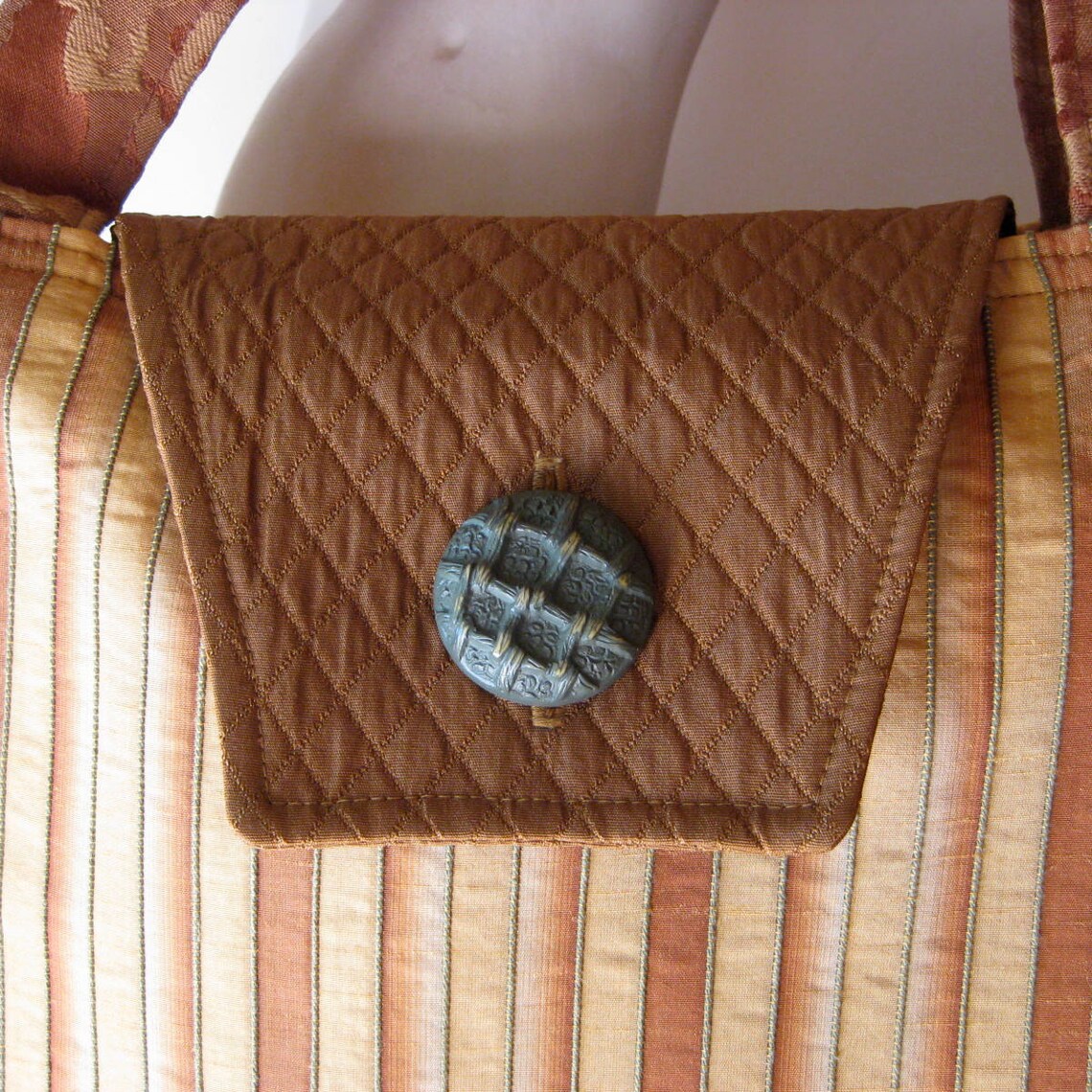 Rust and Brown Textured Striped Handbag With Quilting - Etsy