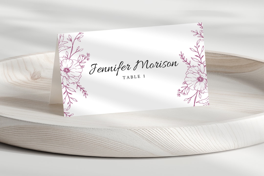 Floral Place Card Template-dinner Place Card-editable - Etsy
