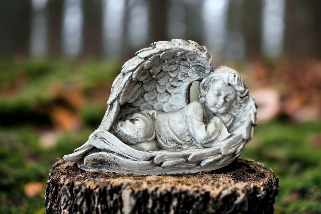 Sleeping Cherub in Wings Figure, Concrete Religious Style, Angel Facing ...