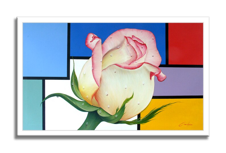 Modrian Flower Original Painting on Canvas, Roses, Flowers, Geometric ...