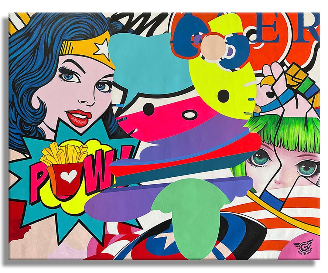 Pop Art, Comics, Cartoons, Art on Canvas - on the Beach – Original Painting on Canvas, Signed ...