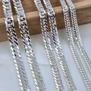 Silver Chain, Solid Curb Link Chain, 925 Sterling Silver Curb Chain ...
