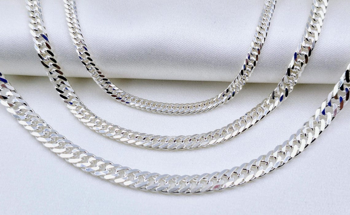 Silver Chain, Solid Curb Link Chain, 925 Sterling Silver Curb Chain ...