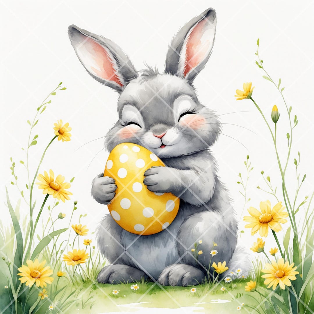 Easter Bunny Clipart Set of 8 Cute Bunny and Yarn Illustrations Cozy ...