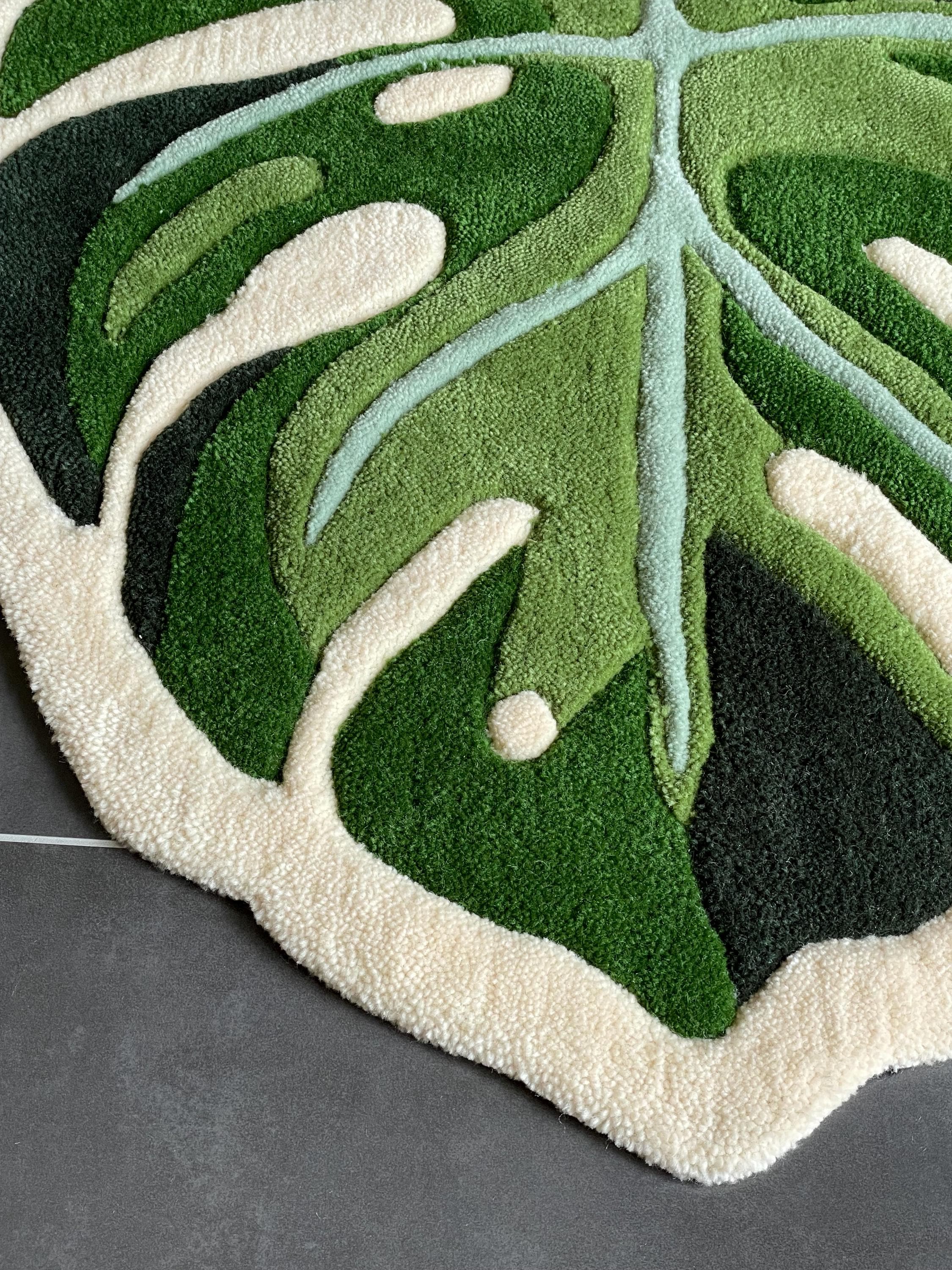 Monstera Tufted Rug, Wool Yarn Rug Wall Art, Bedroom Rug Decoration ...