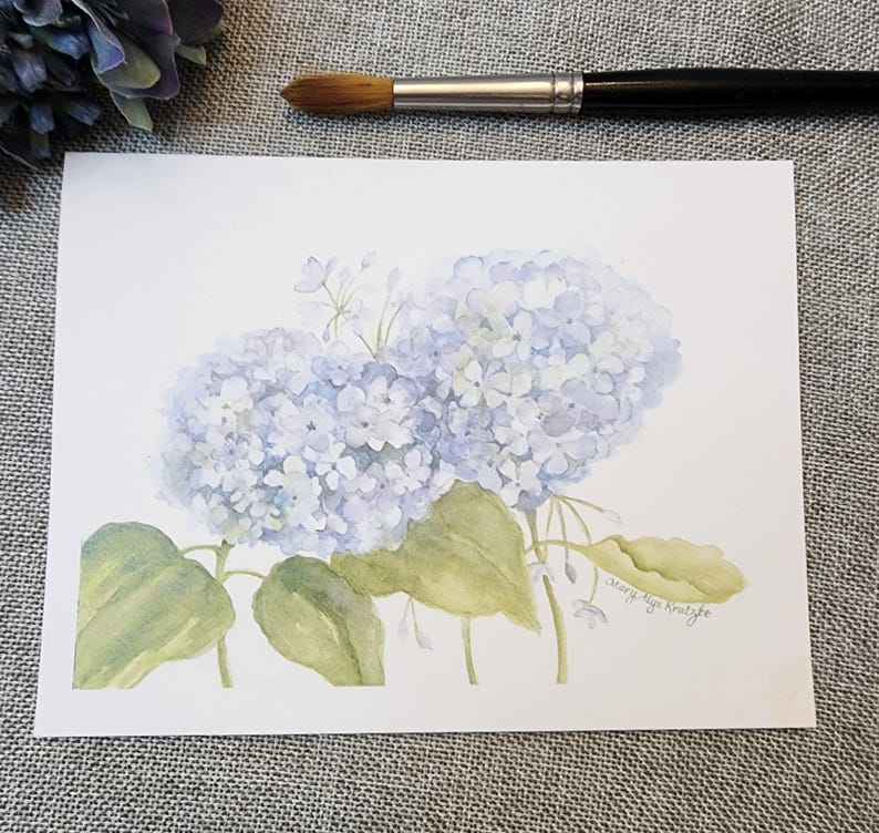 Blue Hydrangea Artisan Note Card Collection by Mary Alys Watercolors. 5 ...