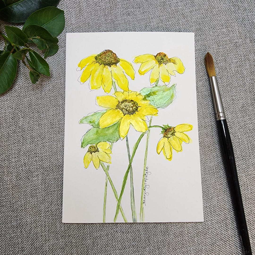 Watercolor Sunflower Note Card: Whimsical Floral Art, 5x7 Blank Card - Etsy