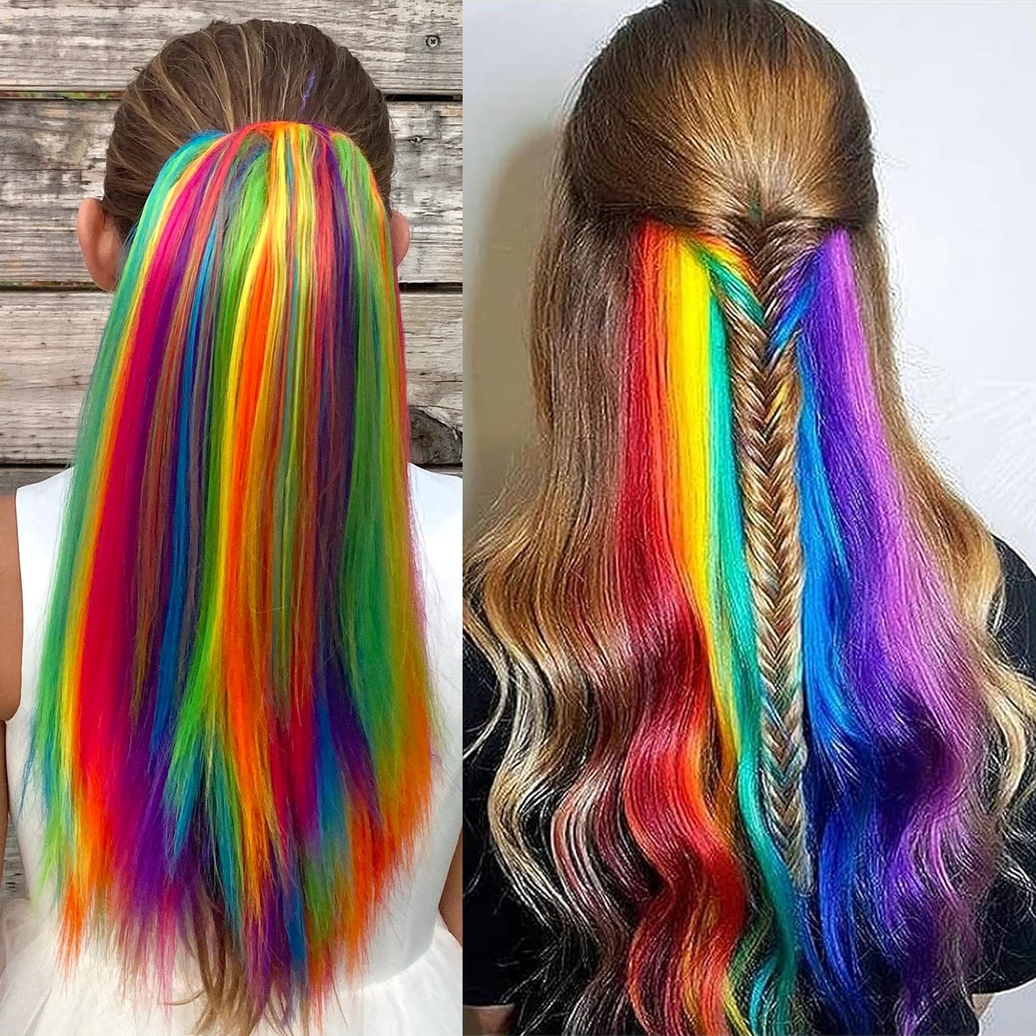 Rainbow Color Hair Extensions 32pack, 22inch Straight, Clip-in Party ...