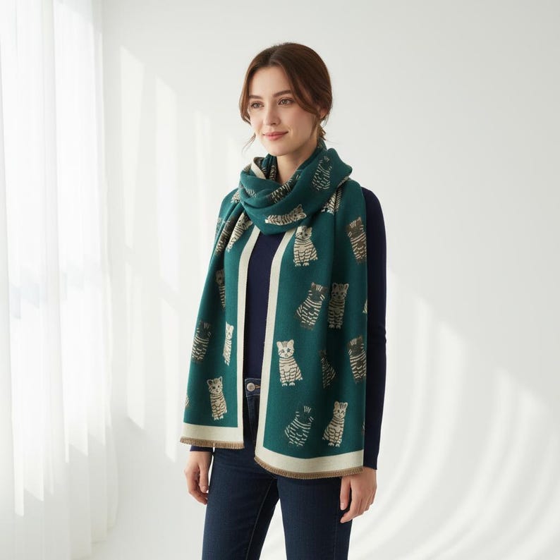 Cat Print Scarf: Soft Warm Pashmina Style Wrap Comes With a Gift Bag ...