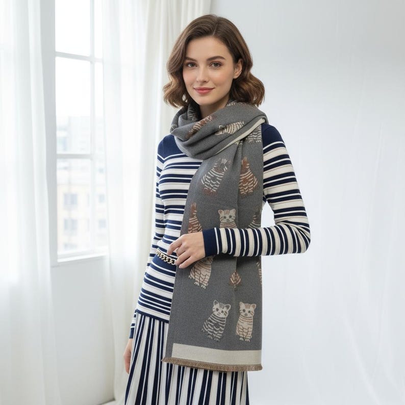 Cat Print Scarf: Soft Warm Pashmina Style Wrap Comes With a Gift Bag ...