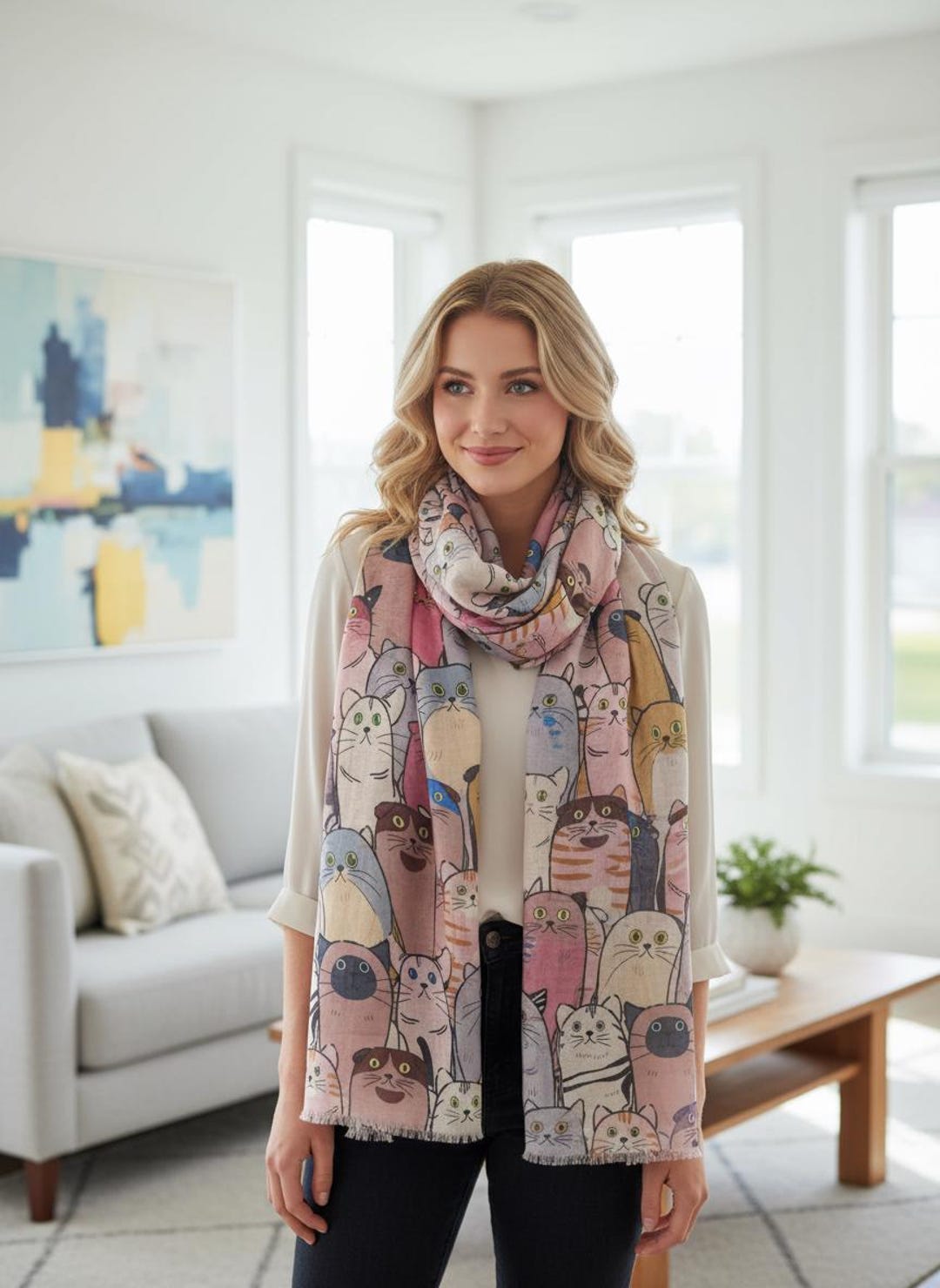 Cat Print Lightweight Shawl Wrap Scarf All Seasons Scarves for Cat ...