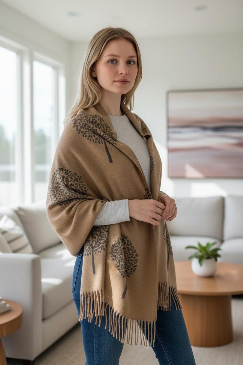 Tree of Life Cashmere Blend Scarf With Magnetic Brooch Comes With a ...