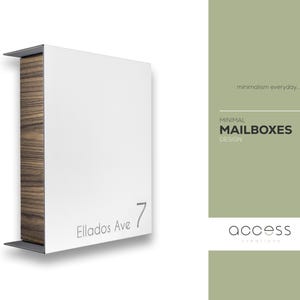Minimalist Wall Mount Mailbox - Aluminium White Body / Walnut Door - Personalized Postbox ...