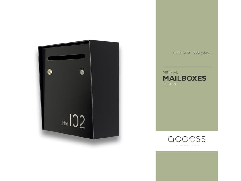 Small Minimalist Apartment Mailbox - Black Body Color - Personalized ...