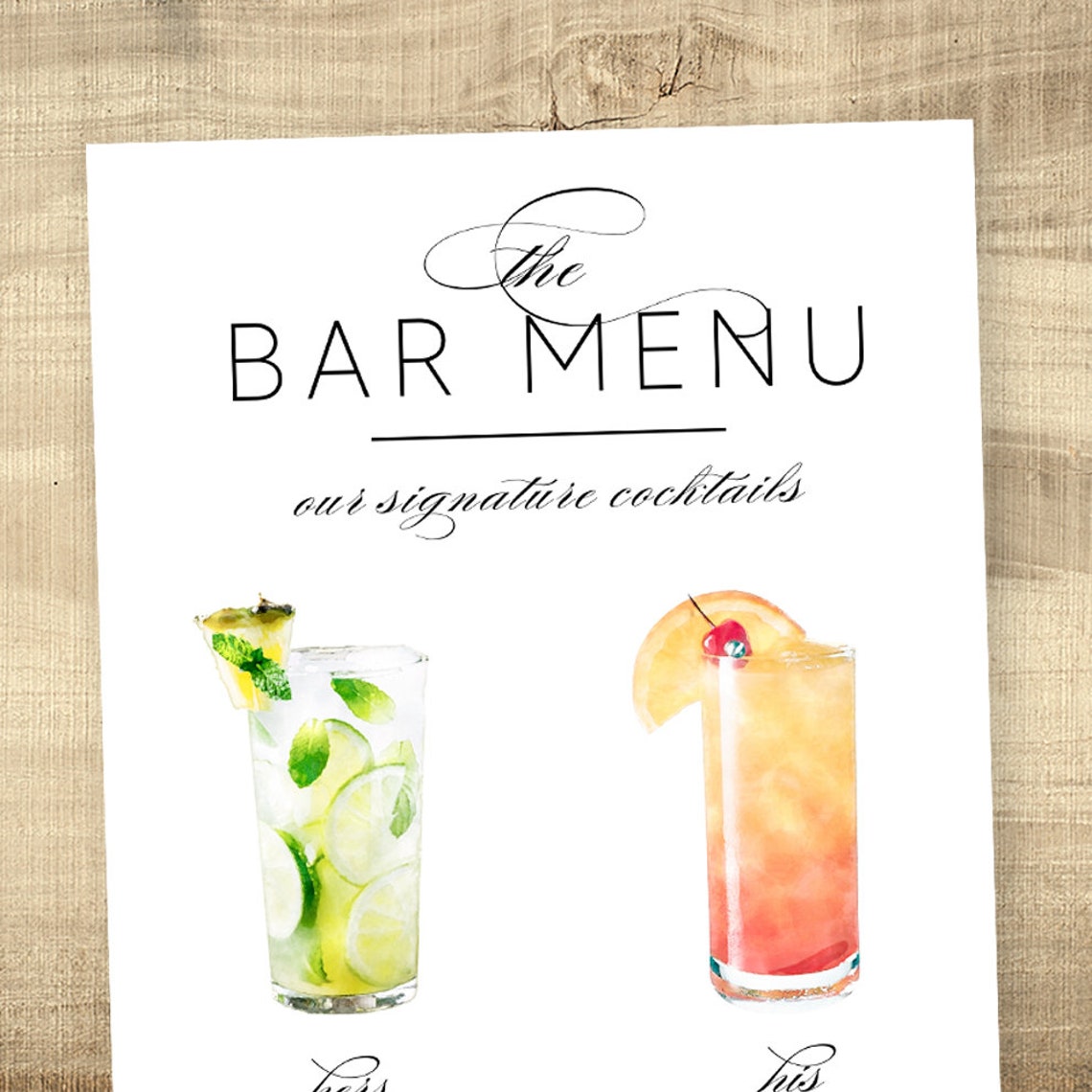 Printable Signature Cocktails Sign | Editable Template Wedding ...