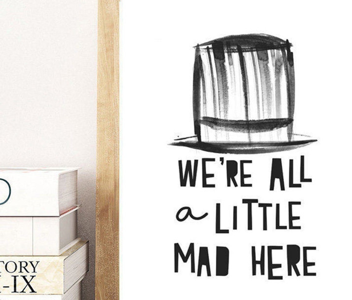 Mad Hatter Art Print Alice in Wonderland Print Black and - Etsy