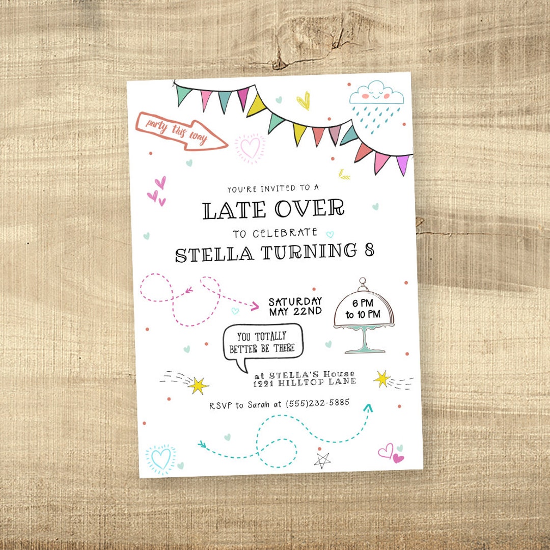 Late Over Birthday Invitation, Party Invitation, Sleep Over Birthday ...