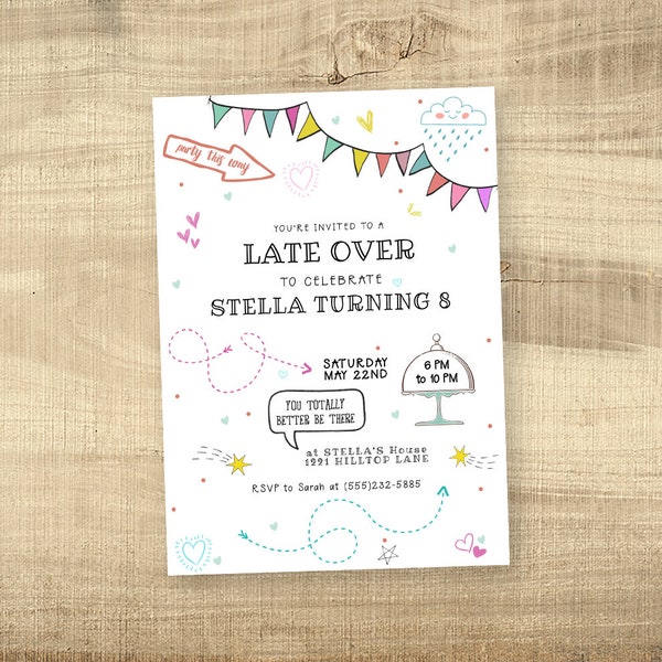 Birthday Party Invitation Late Over - Etsy