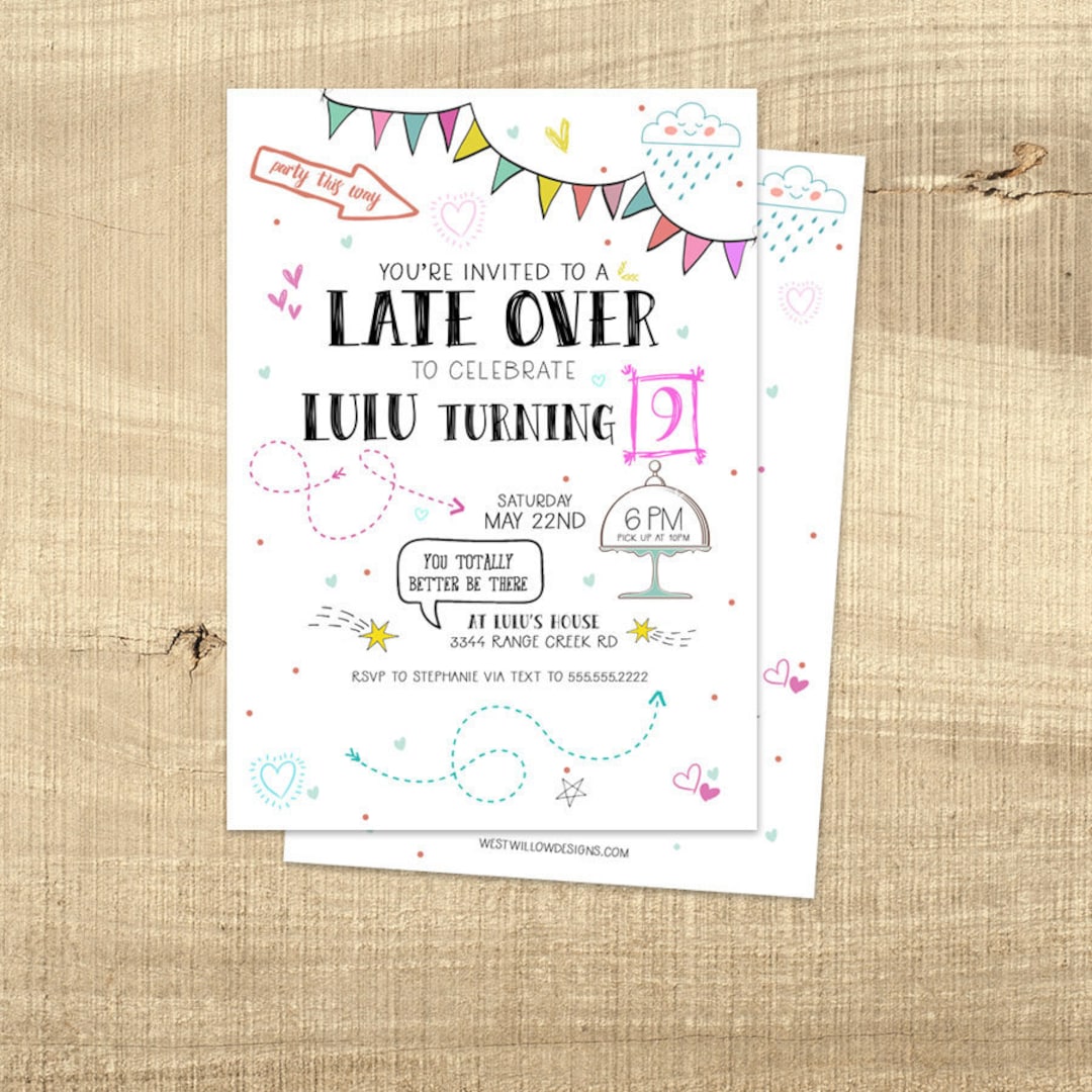 Late Over Birthday Party Invitation, Slumber Party Invitation, Teen ...