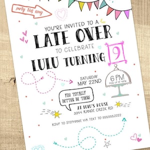 Late Over Birthday Party Invitation, Slumber Party Invitation, Teen ...