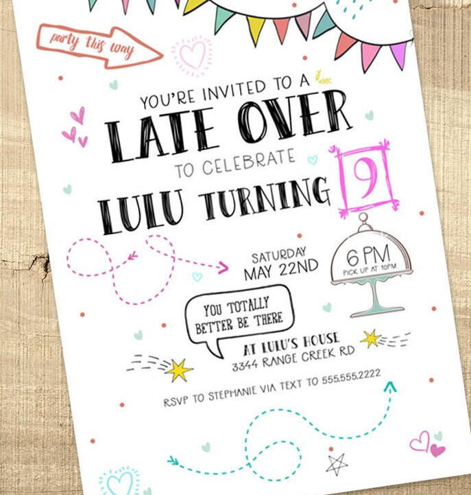 Late Over Birthday Party Invitation, Slumber Party Invitation, Teen ...
