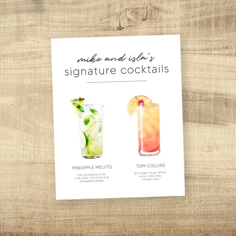 Printable Signature Cocktails Sign Editable Template Wedding - Etsy