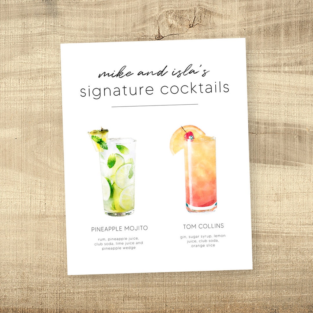 Printable Signature Cocktails Sign | Editable Template Wedding ...