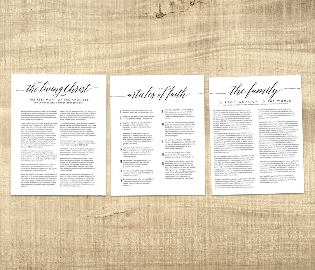 LDS Family Proclamation to the World, the Living Christ, Articles of ...