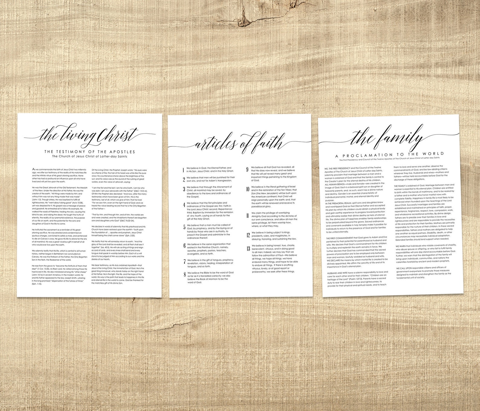 LDS Family Proclamation to the World, the Living Christ, Articles of ...
