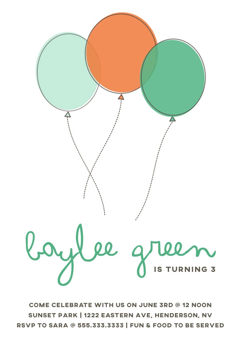 Children's Birthday Party Invitation Balloons Modern Child Party Invite ...
