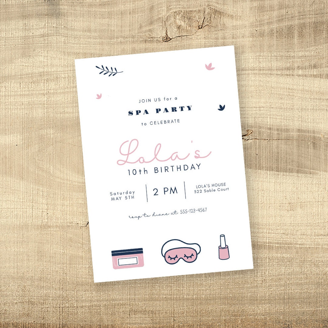Spa Birthday Party Invitation, Slumber Party Invitation, Spa Birthday ...