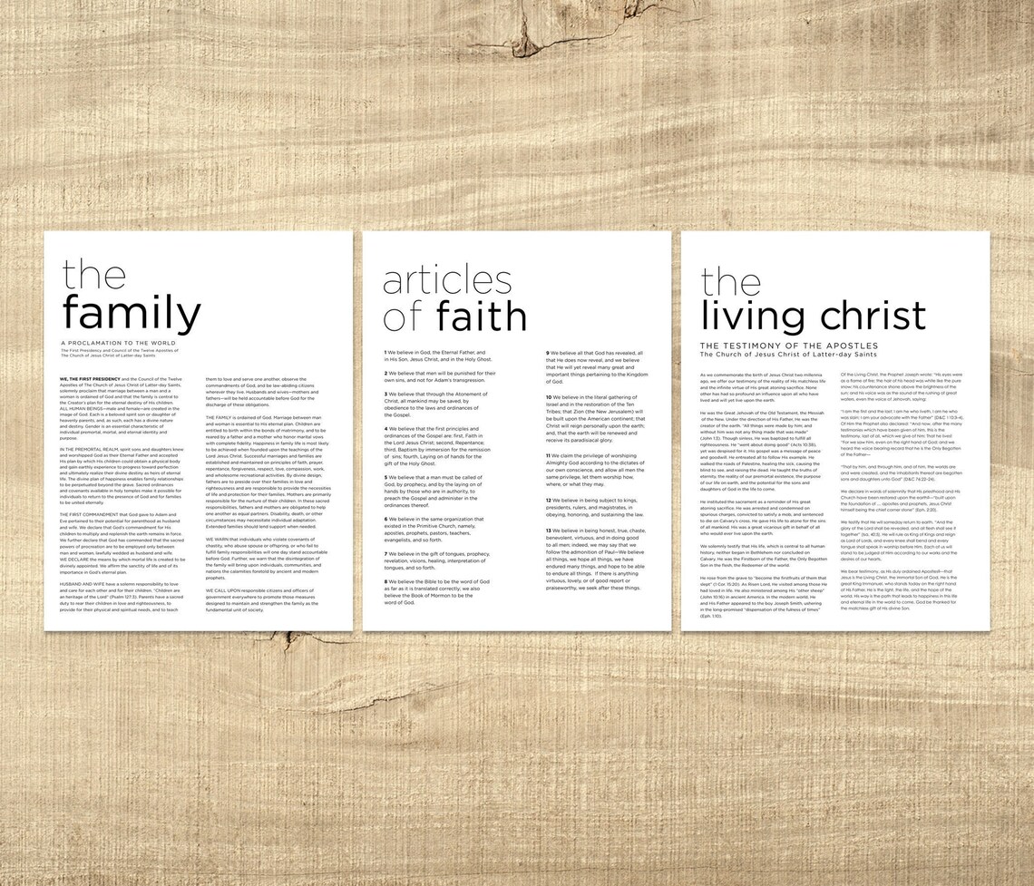 LDS Poster Set the Family the Living Christ the Articles of - Etsy