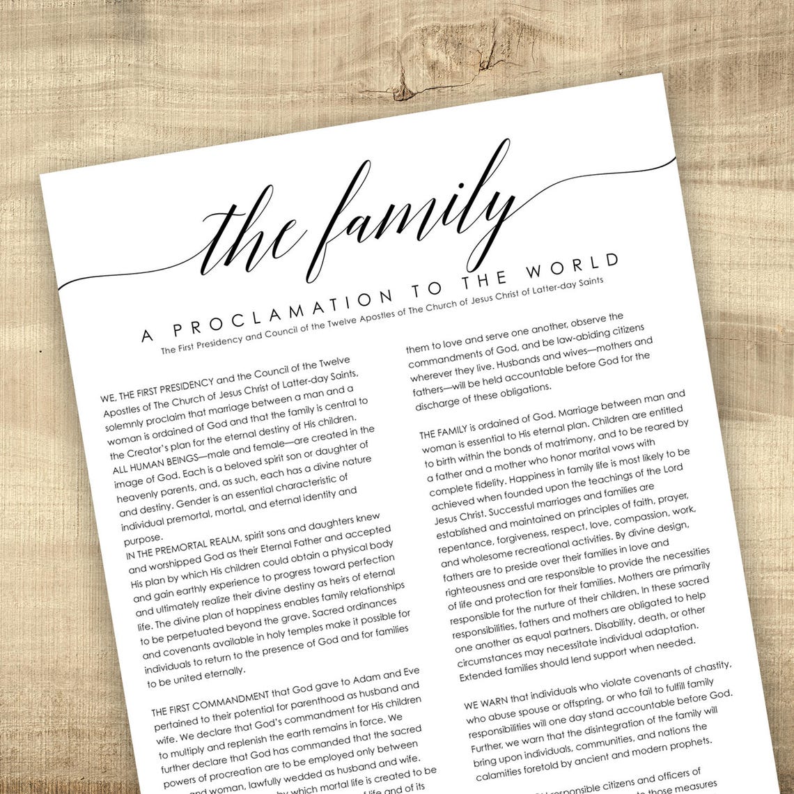 LDS Family Proclamation to the World, the Living Christ, Articles of ...