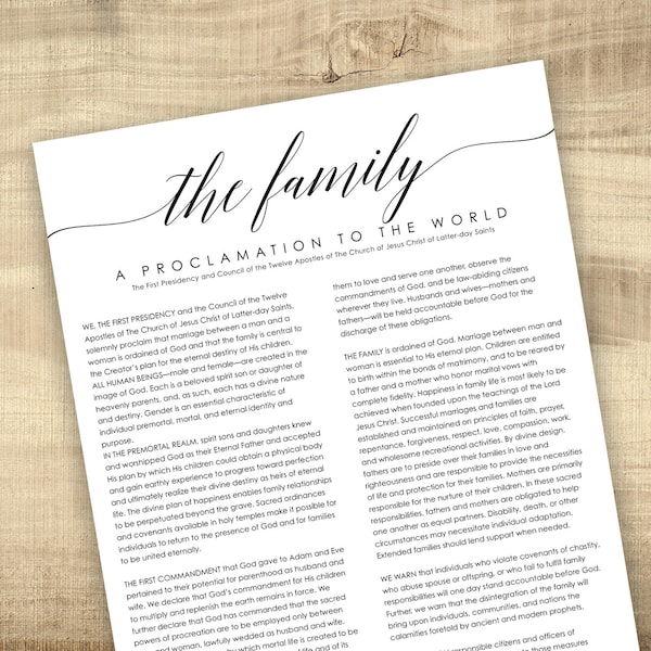 Family Proclamation - Etsy